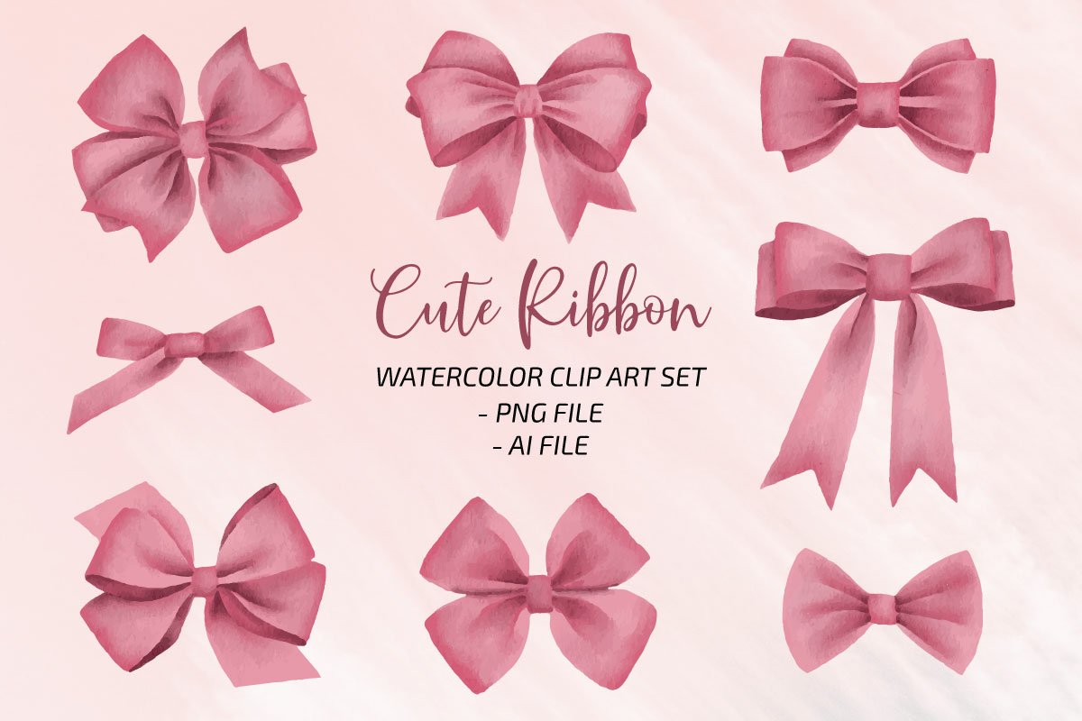 Watercolor Ribbon Cute Clip Art PNG Pink