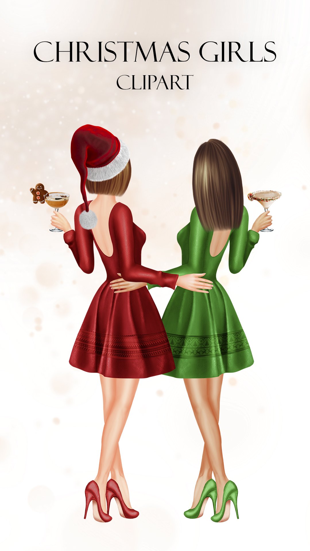 Christmas Besties Illustration X-mas Best Friends Clipart