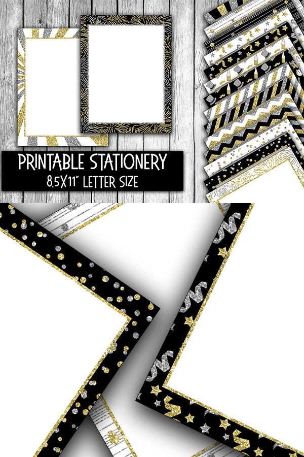 New Year Glitter Digital Paper Letter Size - Stationery