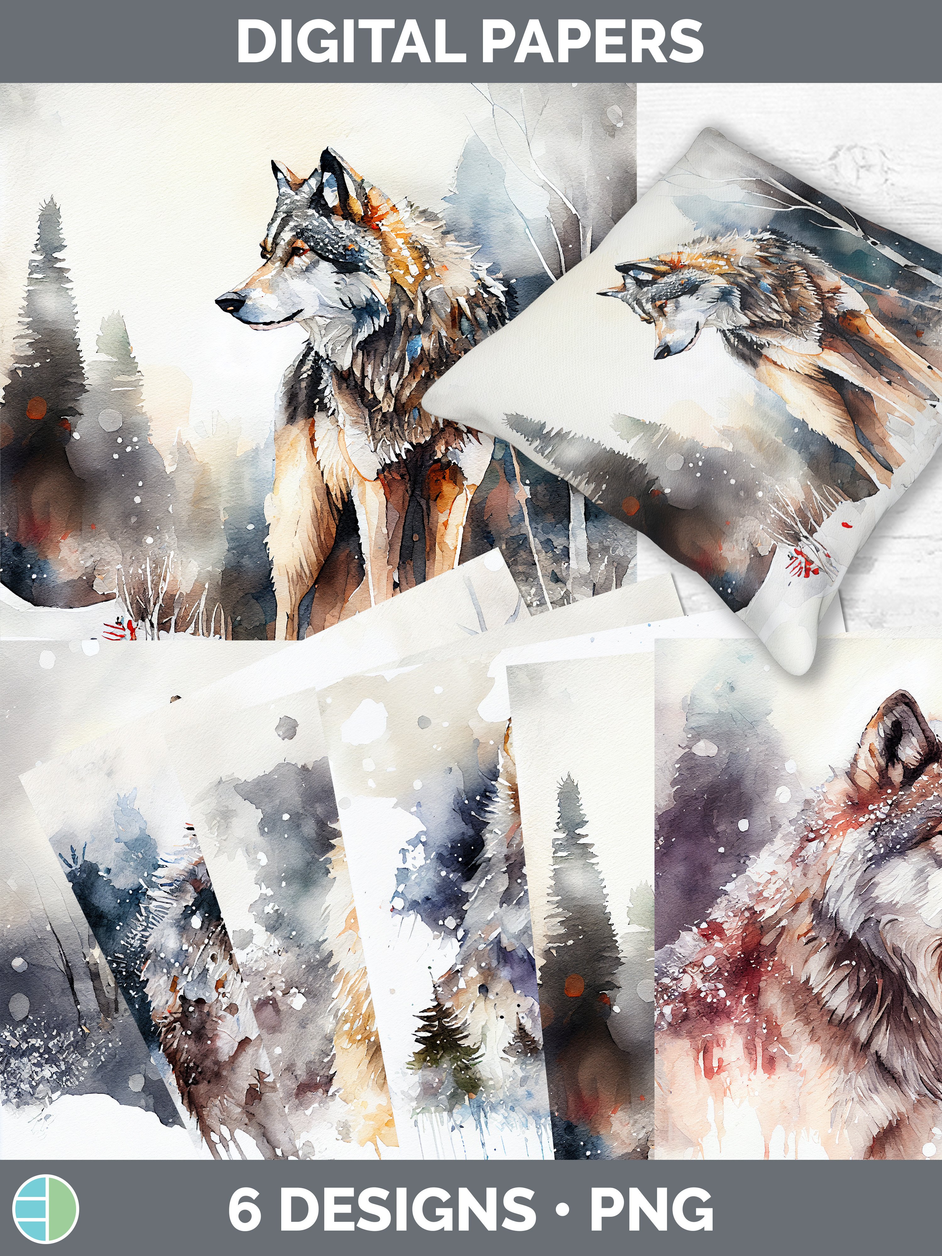 Winter Wolf Backgrounds | Digital Scrapbook Papers