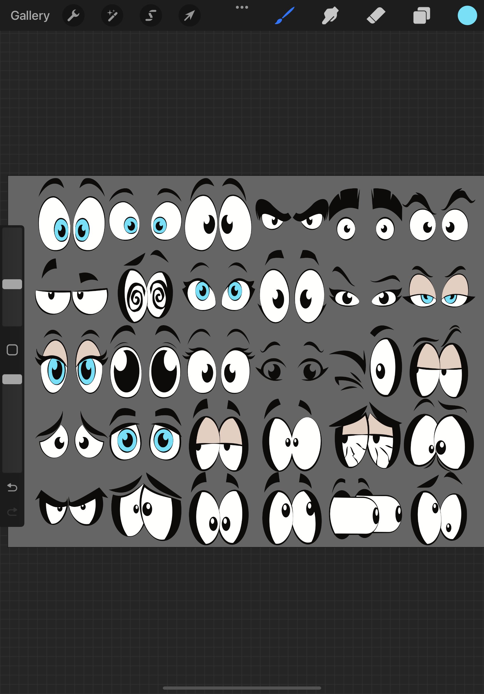 Cartoon Eyes Procreate Brush Stamps Set 1, 30 Cartoon Eyes