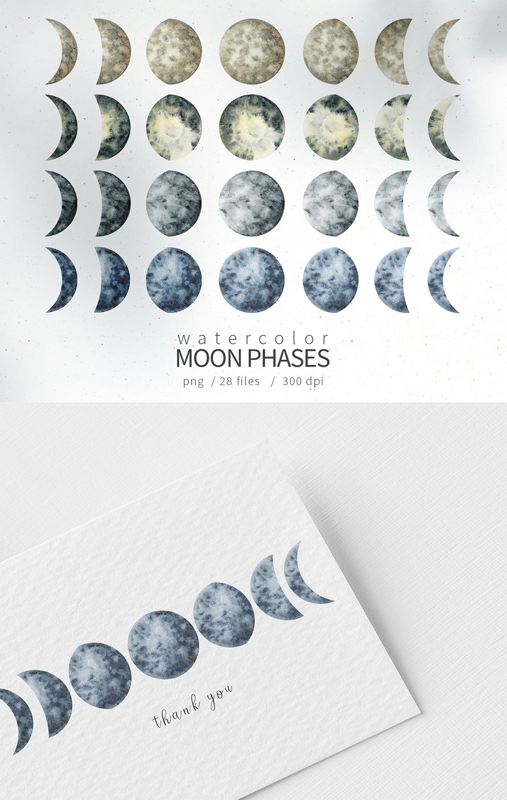 Moon phase watercolor clipart