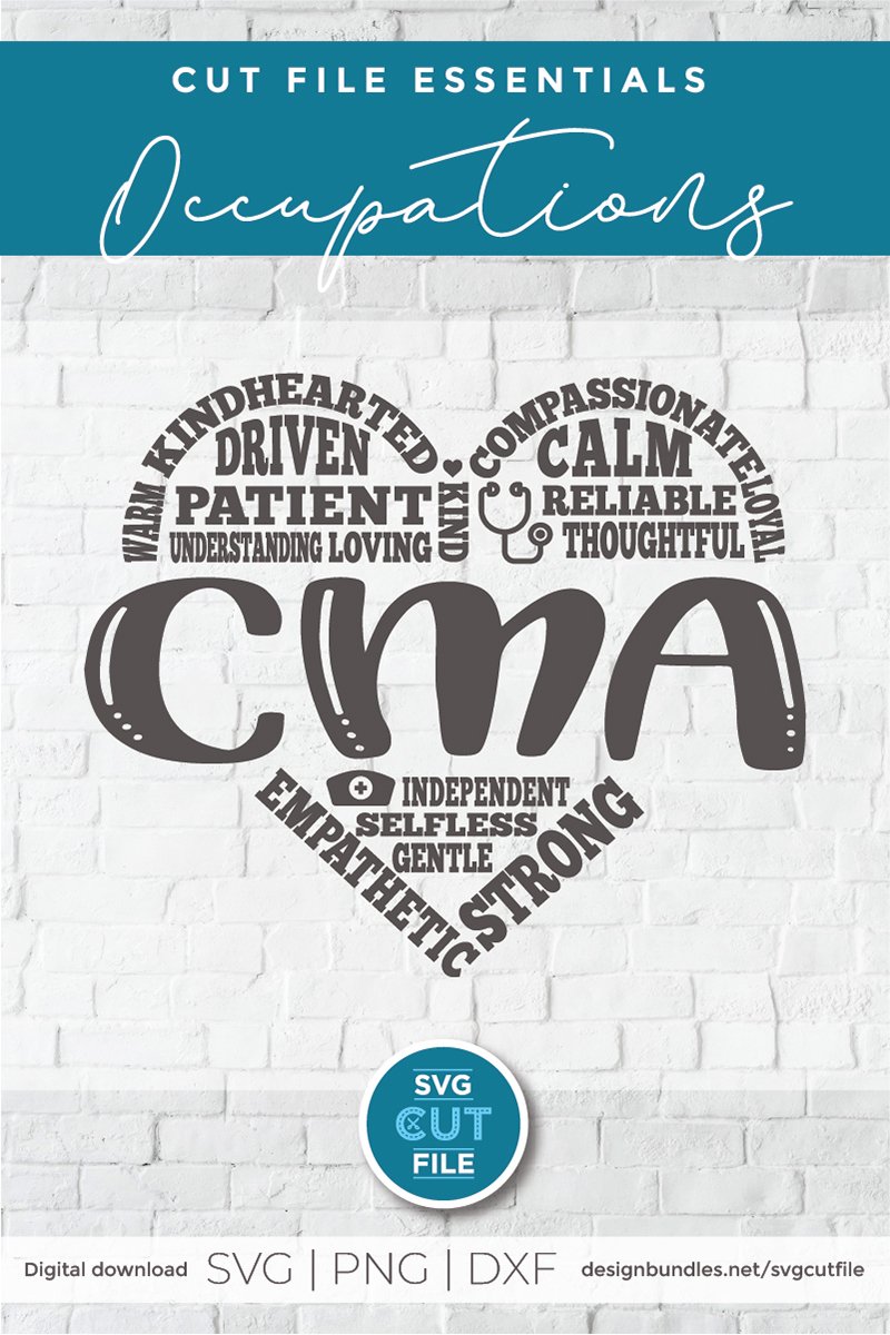 Certified Medical Assistant svg, CMA heart svg for crafters