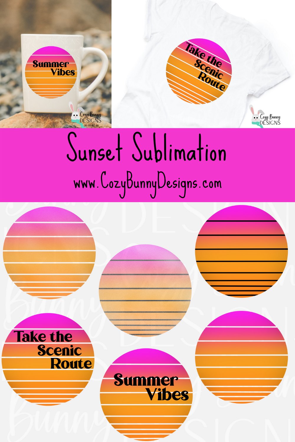 Retro Summer Sunset Background Bundle for Sublimation
