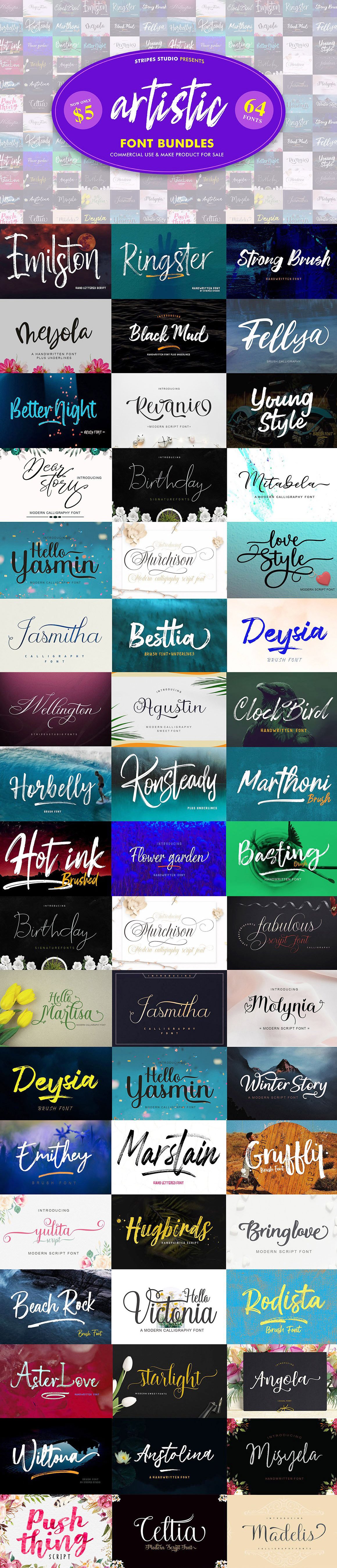 The Artistic Font Bundles is packed with 64 gorgeous fonts.