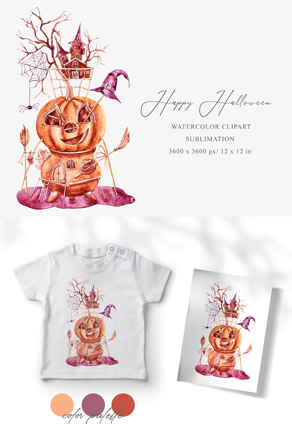 Watercolor Halloween sublimation, digital clipart- png file