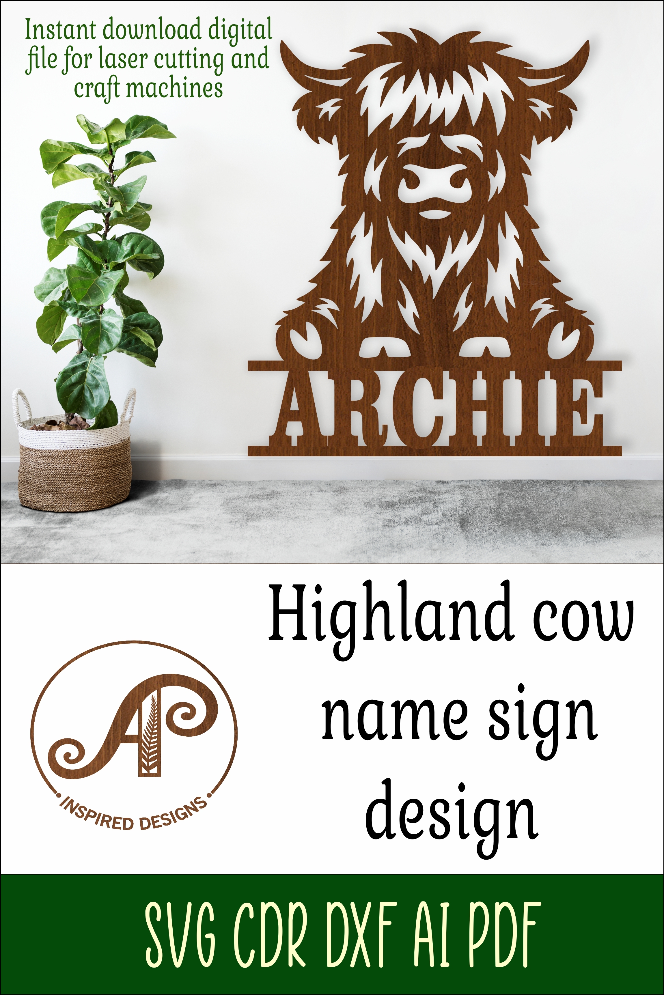 Highland cow personalized name sign laser cut