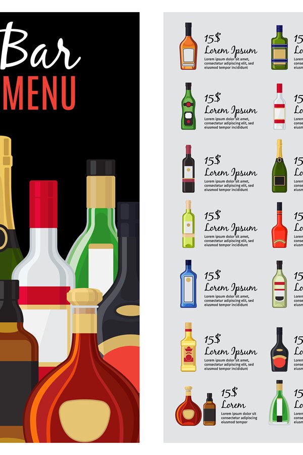 Alcohol drinks menu template