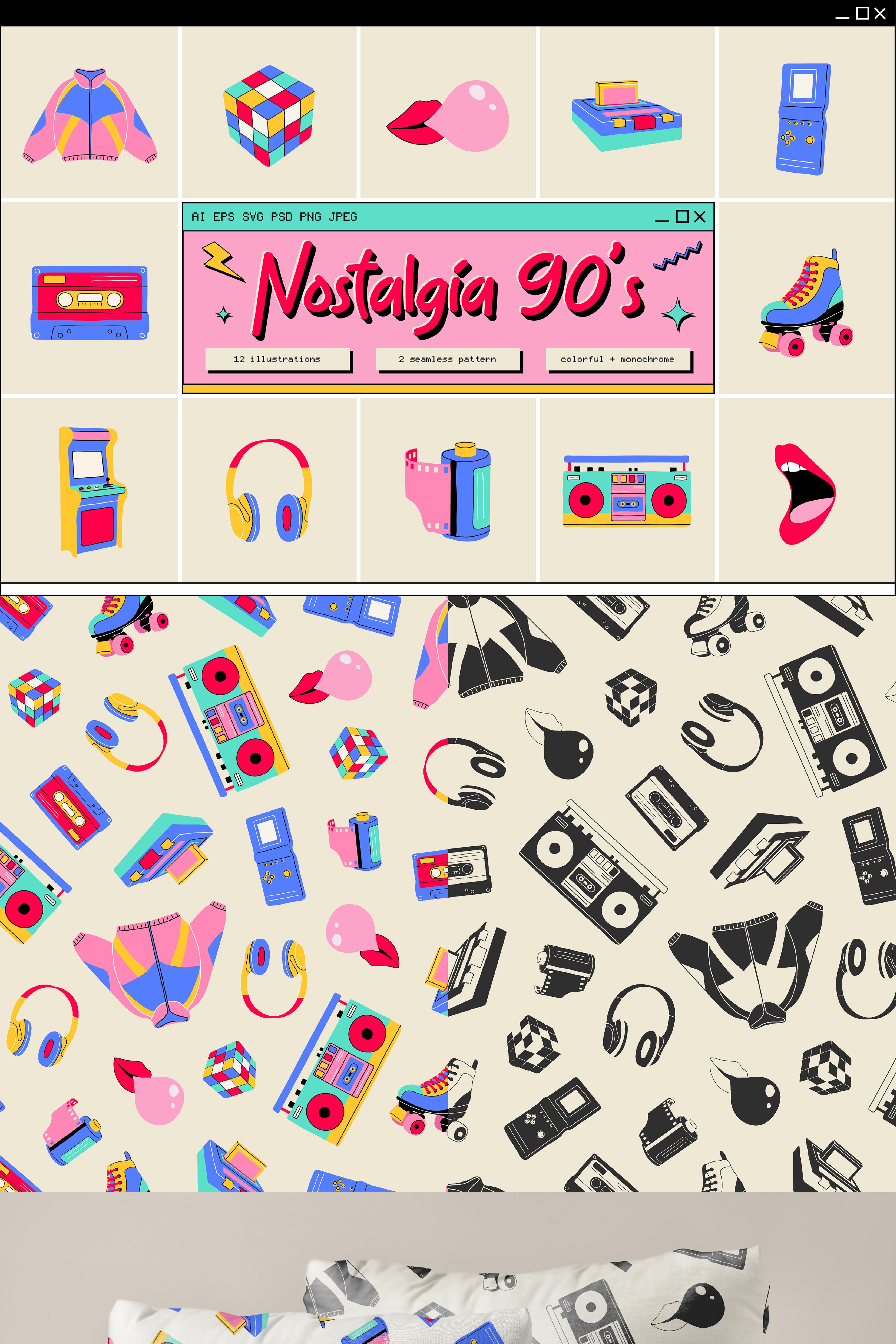 90's Nostalgic drawn illustrations