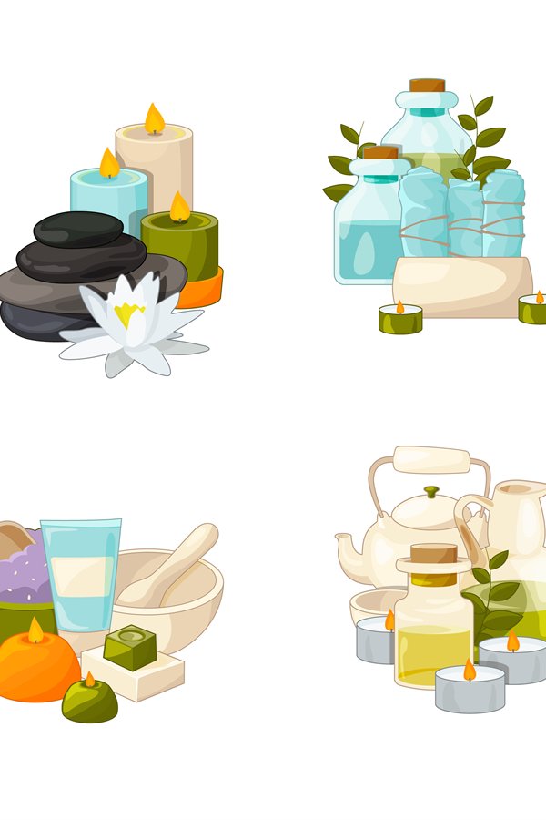Vector set of cartoon beauty and spa elements piles illustra