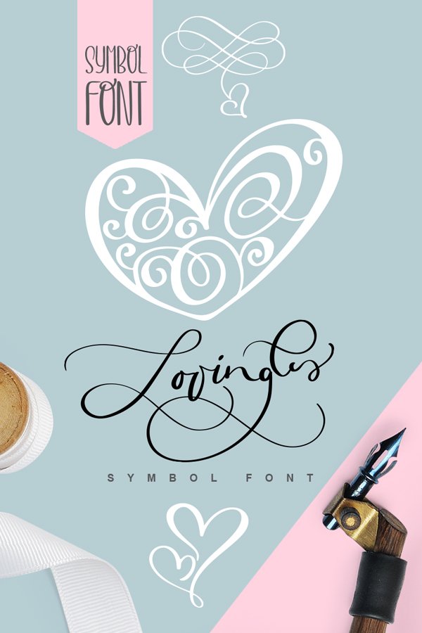 Lovingly Symbol Flourish Hearts Font (55094)