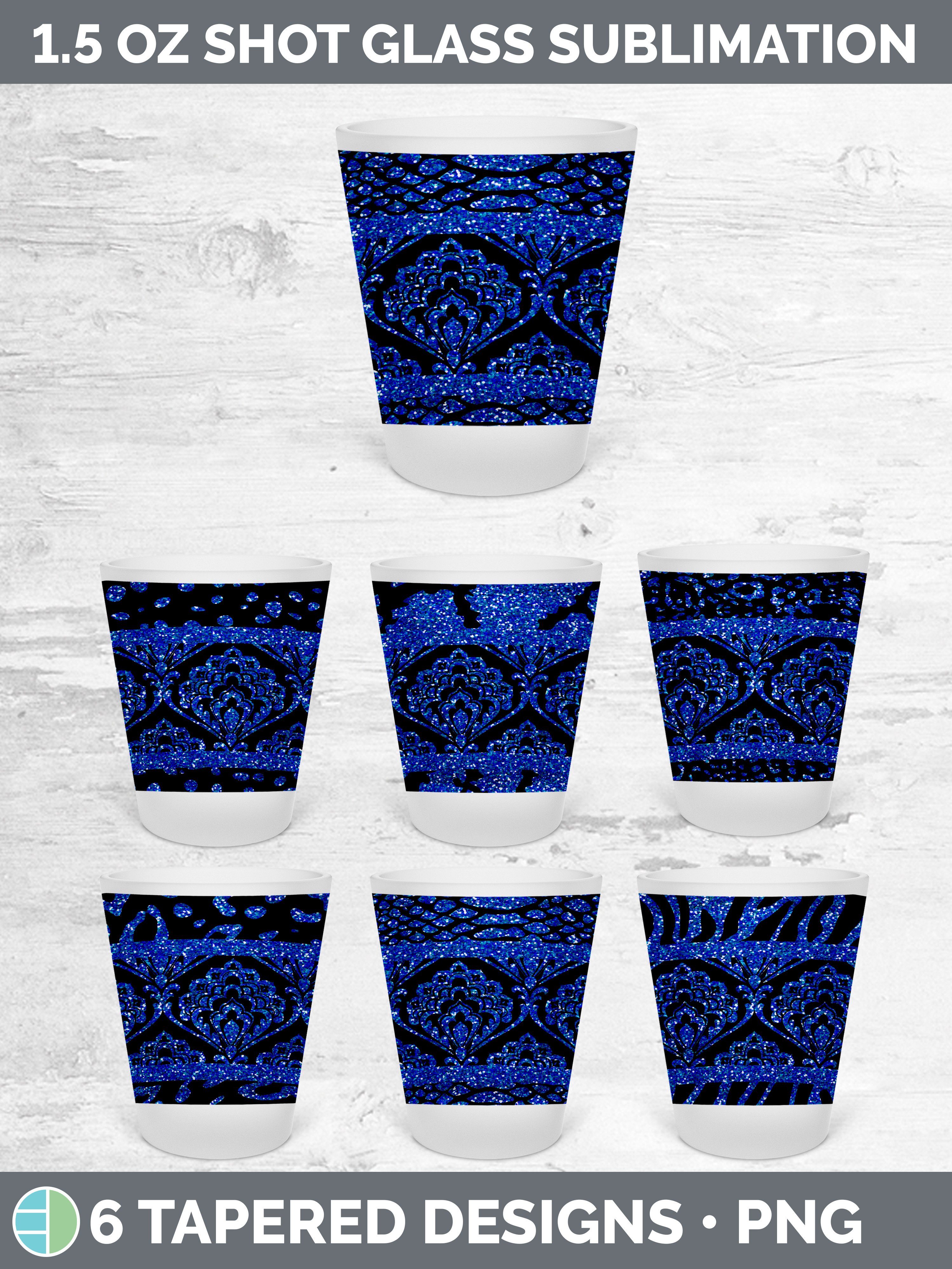 Blue Damask Shot Glass Sublimation | Shot Glass 1.5oz Tapere