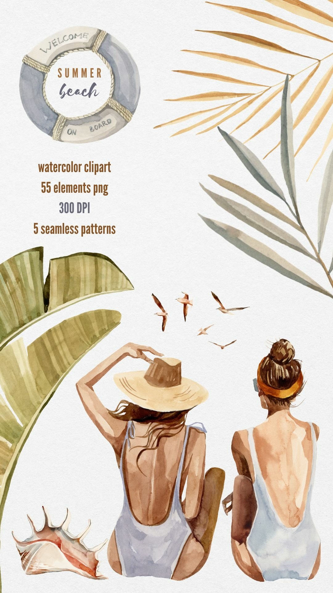 Summer beach watercolor clipart