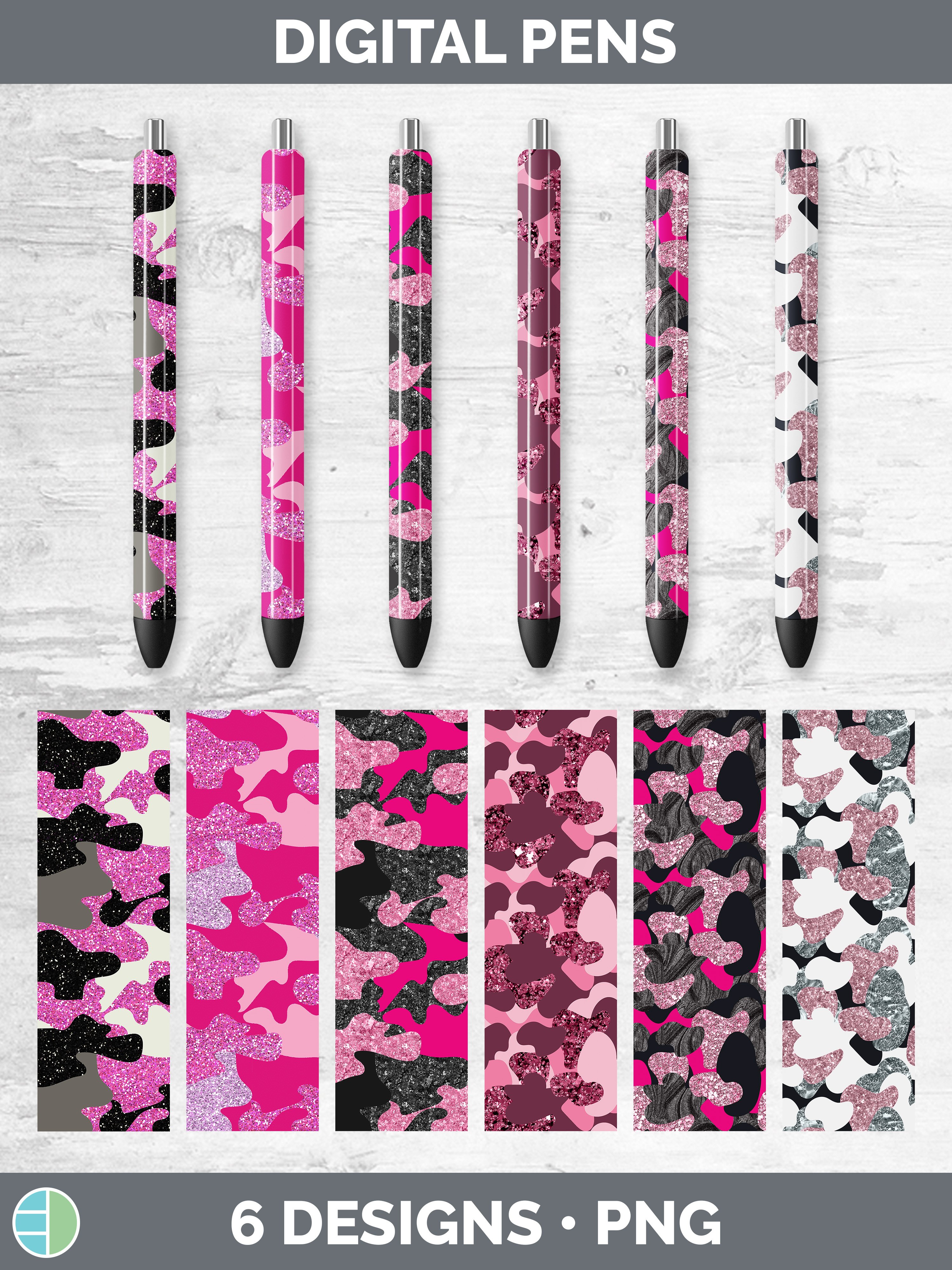 Glitter Pink Camo Pen Wraps | Epoxy Sublimation Bundle