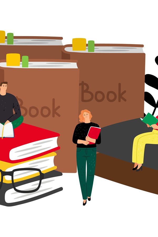 Reading concept with cartoon characters