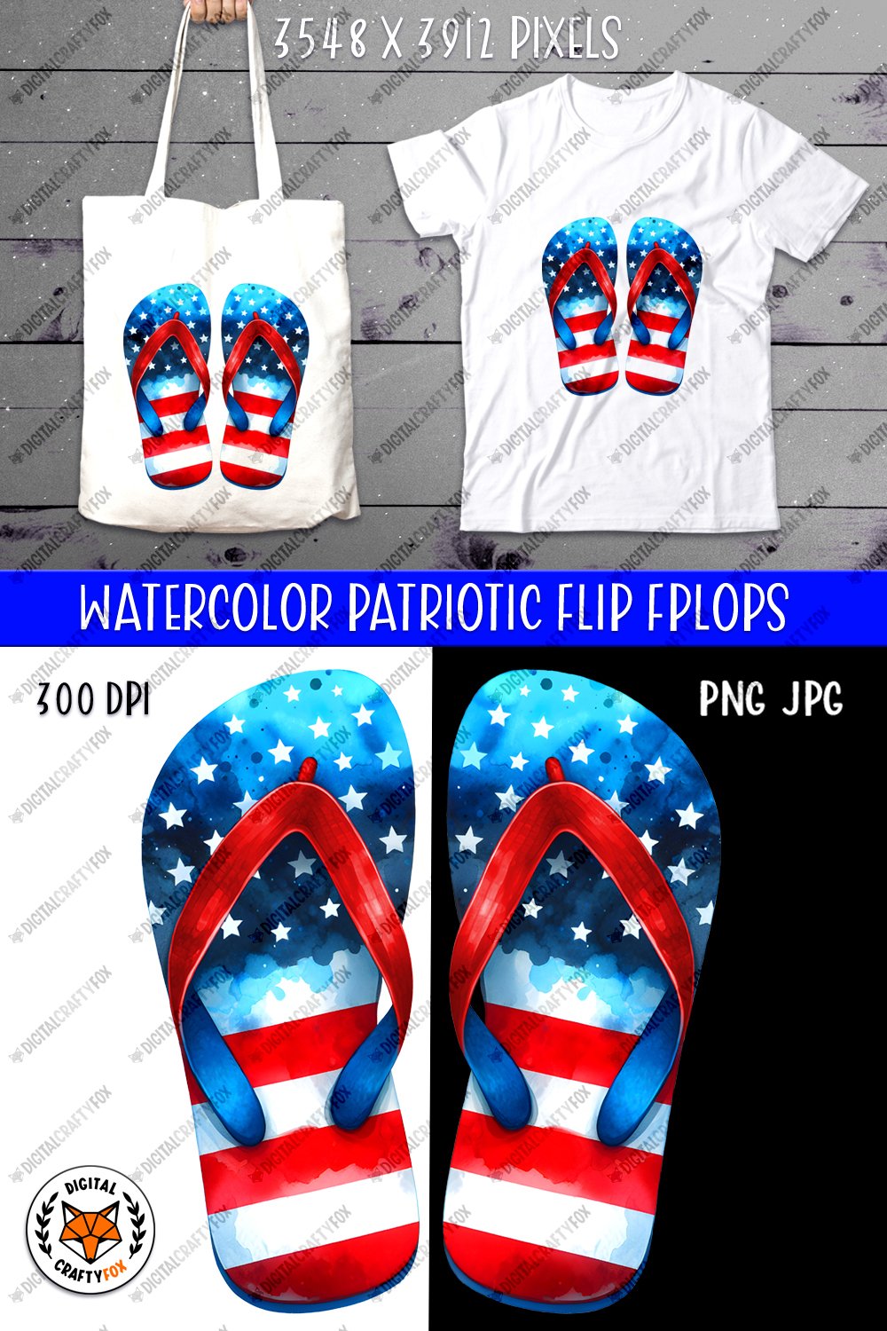 Patriotic Flip Flops PNG, 4th of July Sublimation PNG
