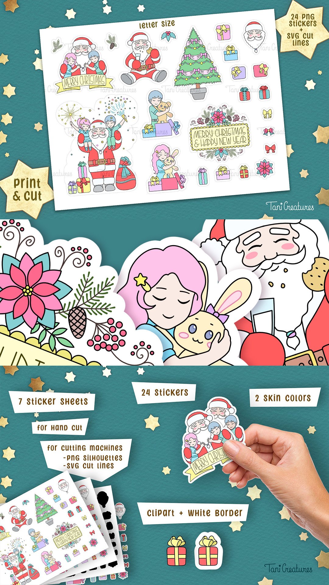 Christmas Printable Stickers - Print and Cut Sticker Sheet