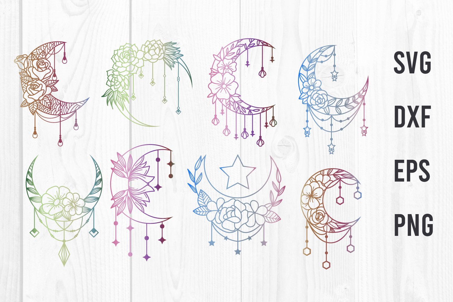 Crescent Moon Flowers Svg, Moon Flowers