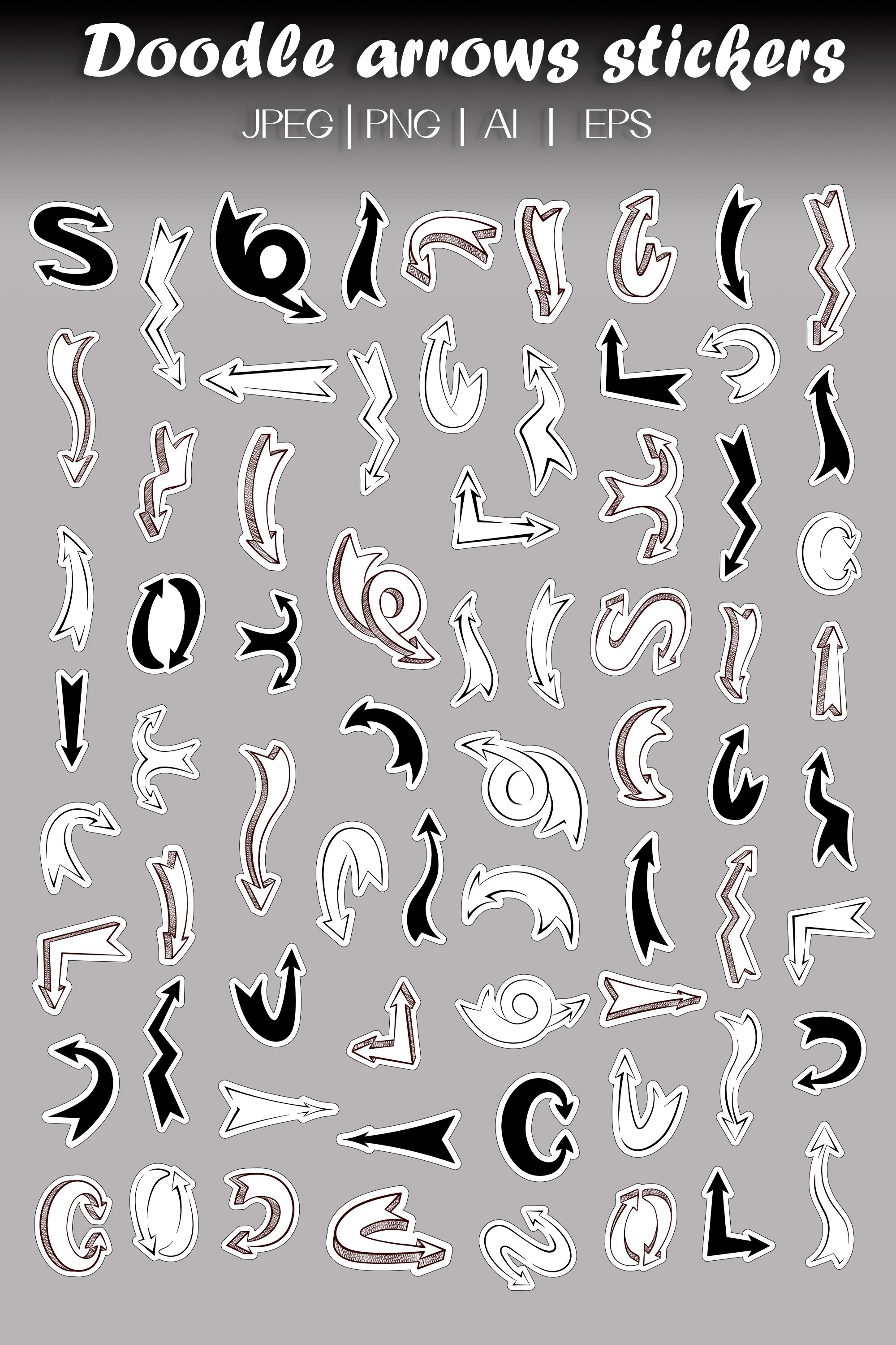 70 Doodle thick Arrows Stickers | Cartoon Arrow PNG