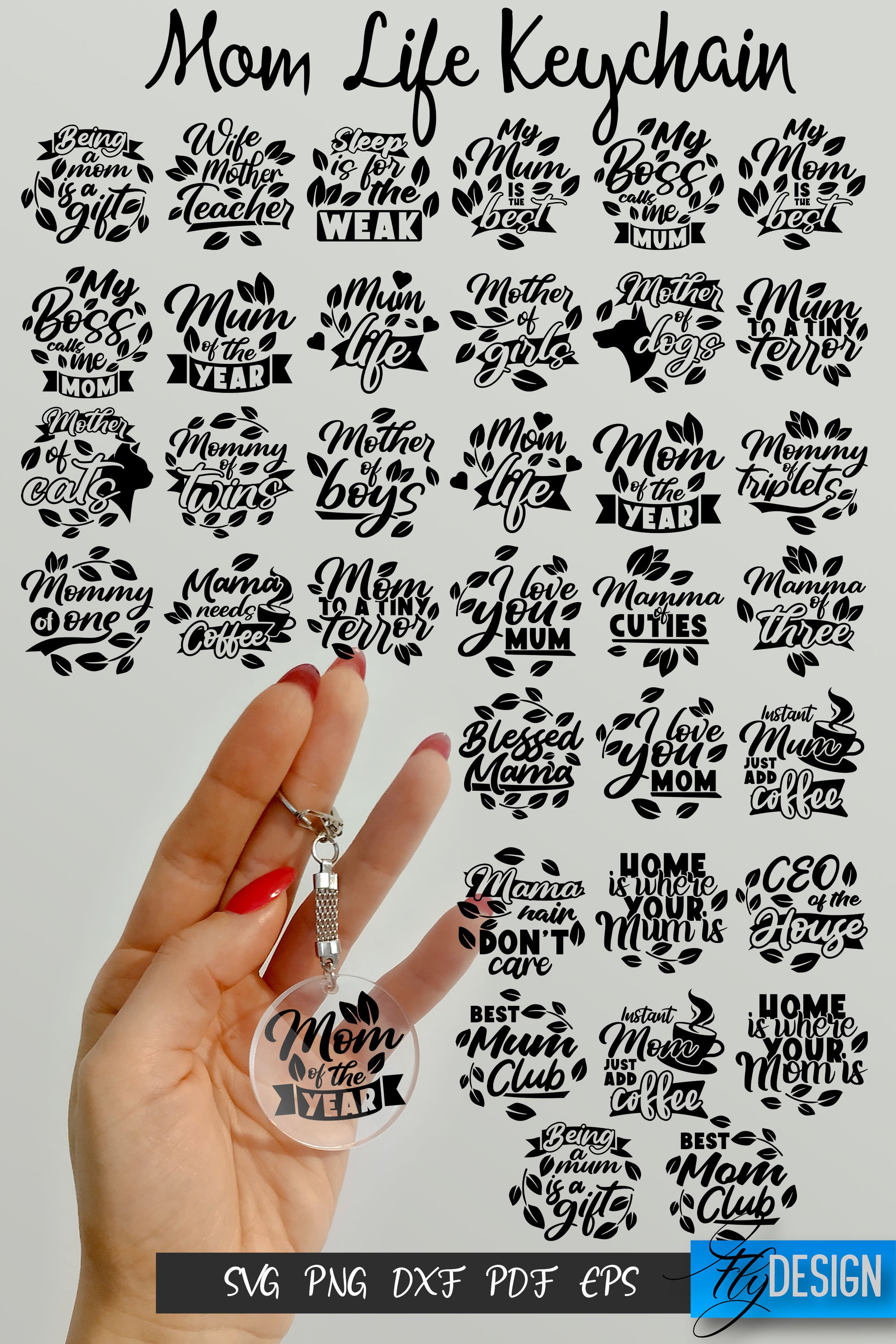 Mom Life Keychain SVG Bundle, Mom SVG, Circle Key Keychain