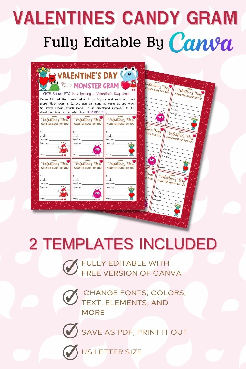 Valentines Candy Gram Editable on Canva