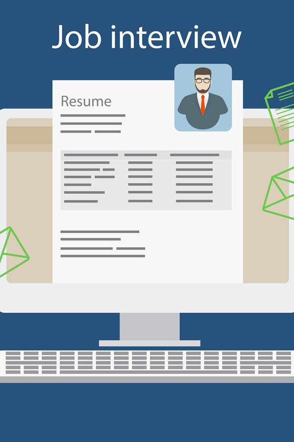 Job interview with resume on computer