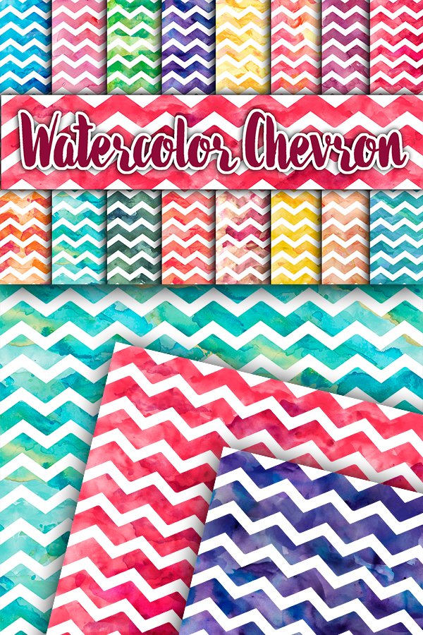Watercolor Chevron Digital Paper Textures