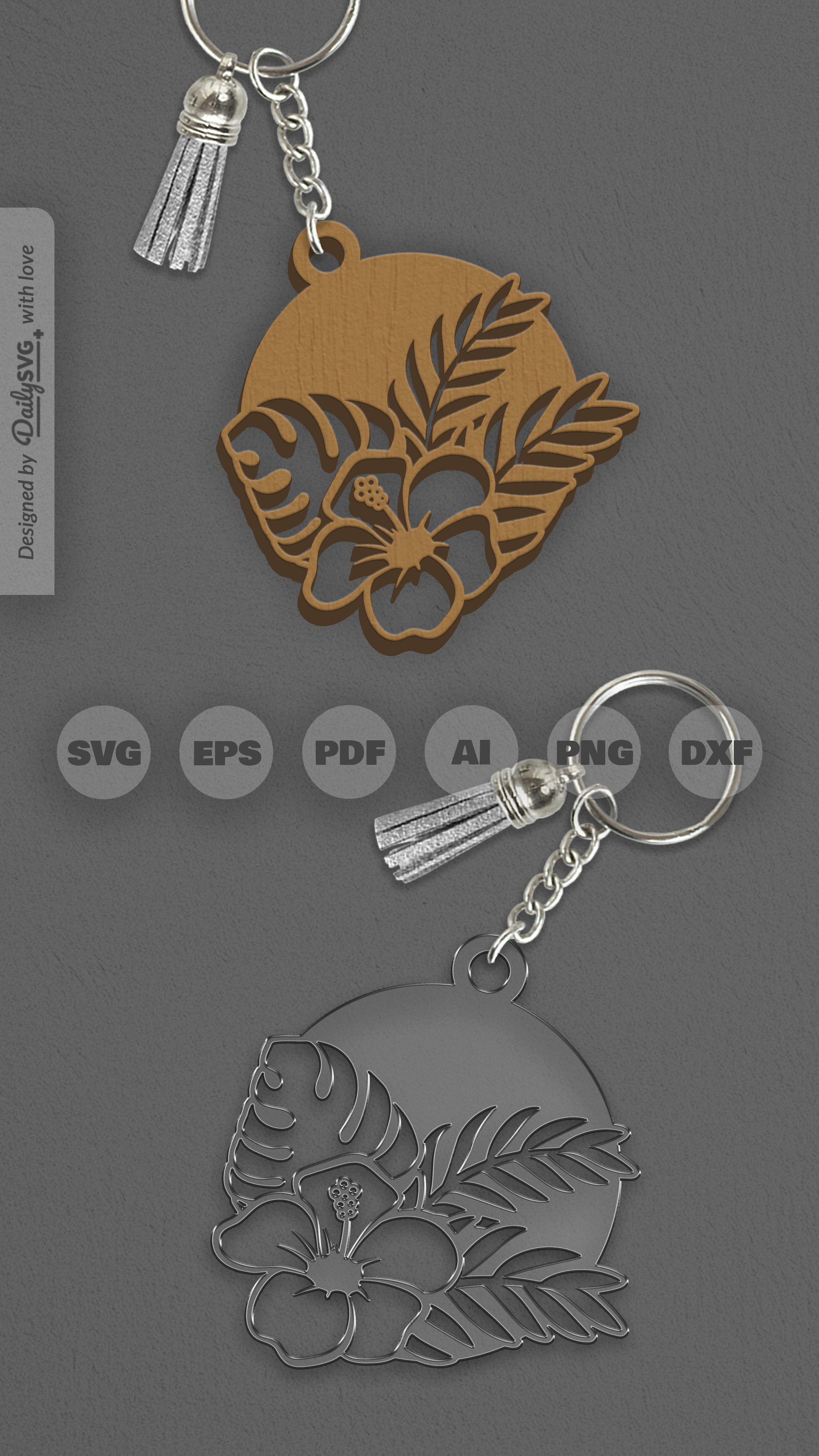 Hibiscus Flower Keychain SVG (5866700)