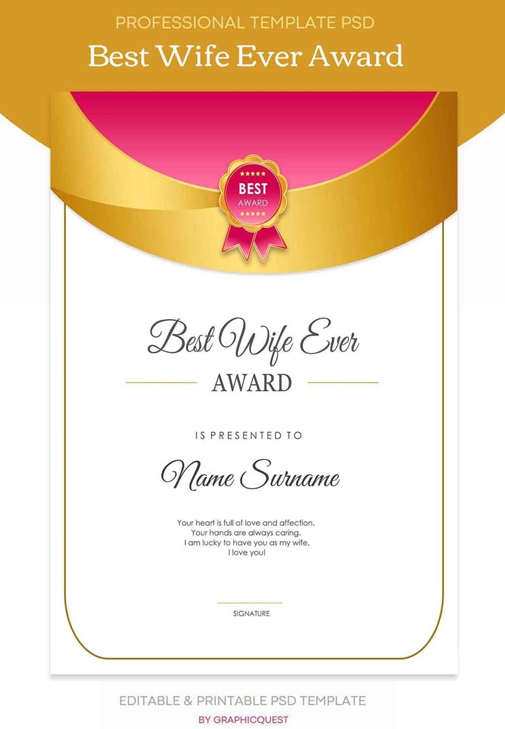 Best Wife Ever Award - 2 Professional Templates PSD