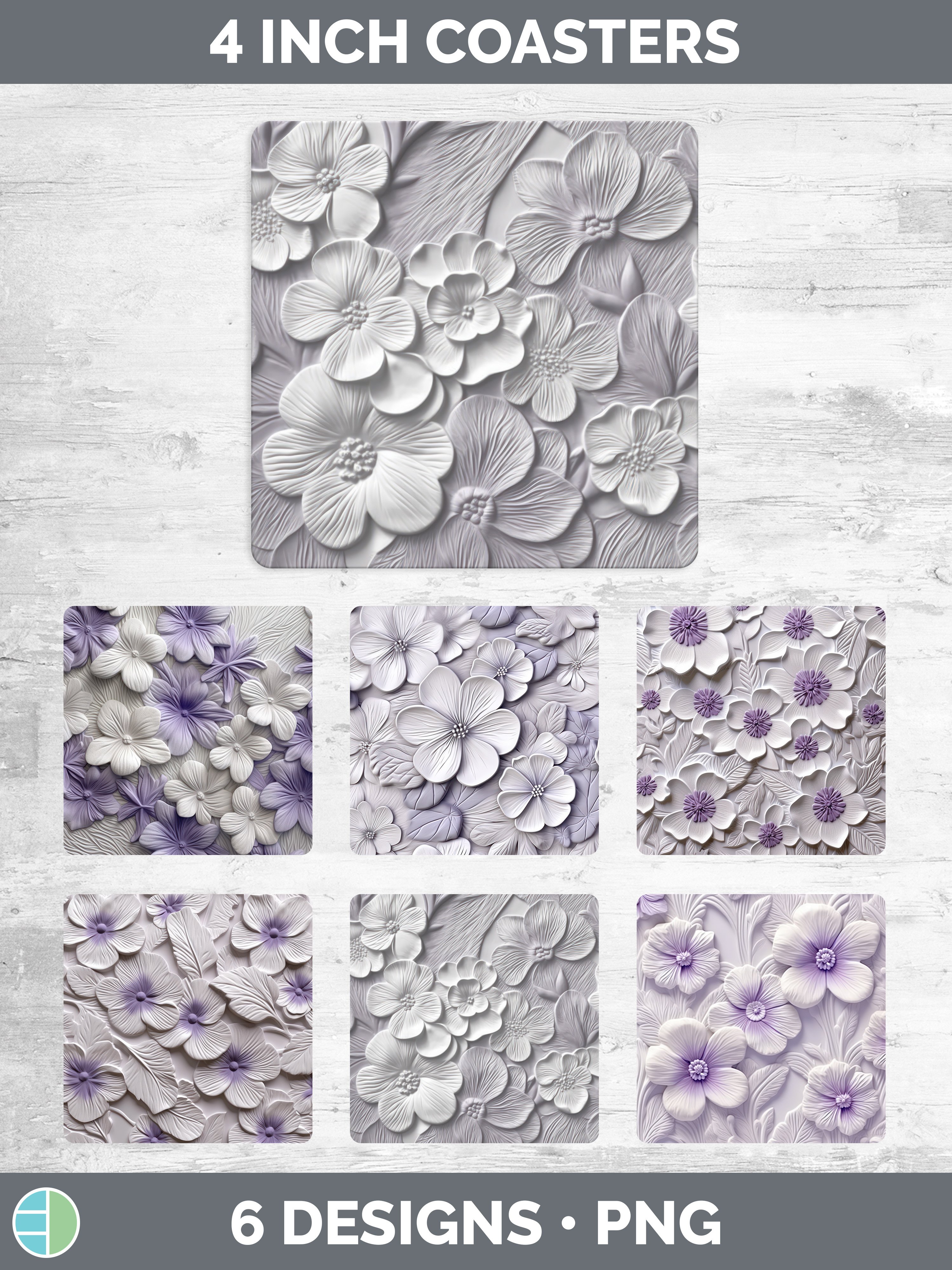 3D Violet Flowers Square Coaster | Sublimation Coaster Desig