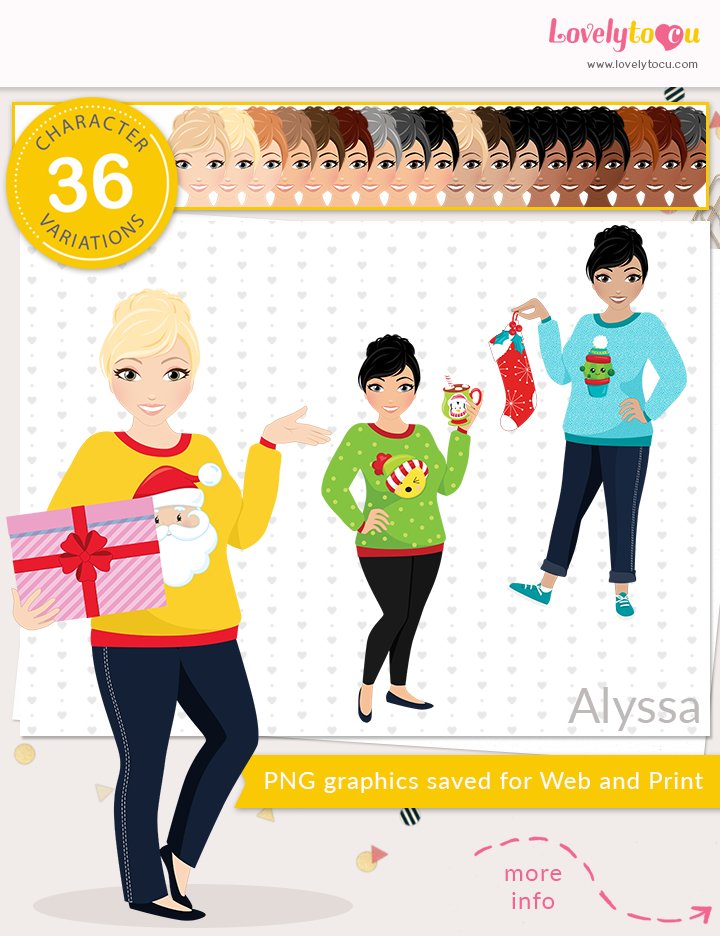 Christmas girl clipart, holiday woman avatar LVH07 Alyssa