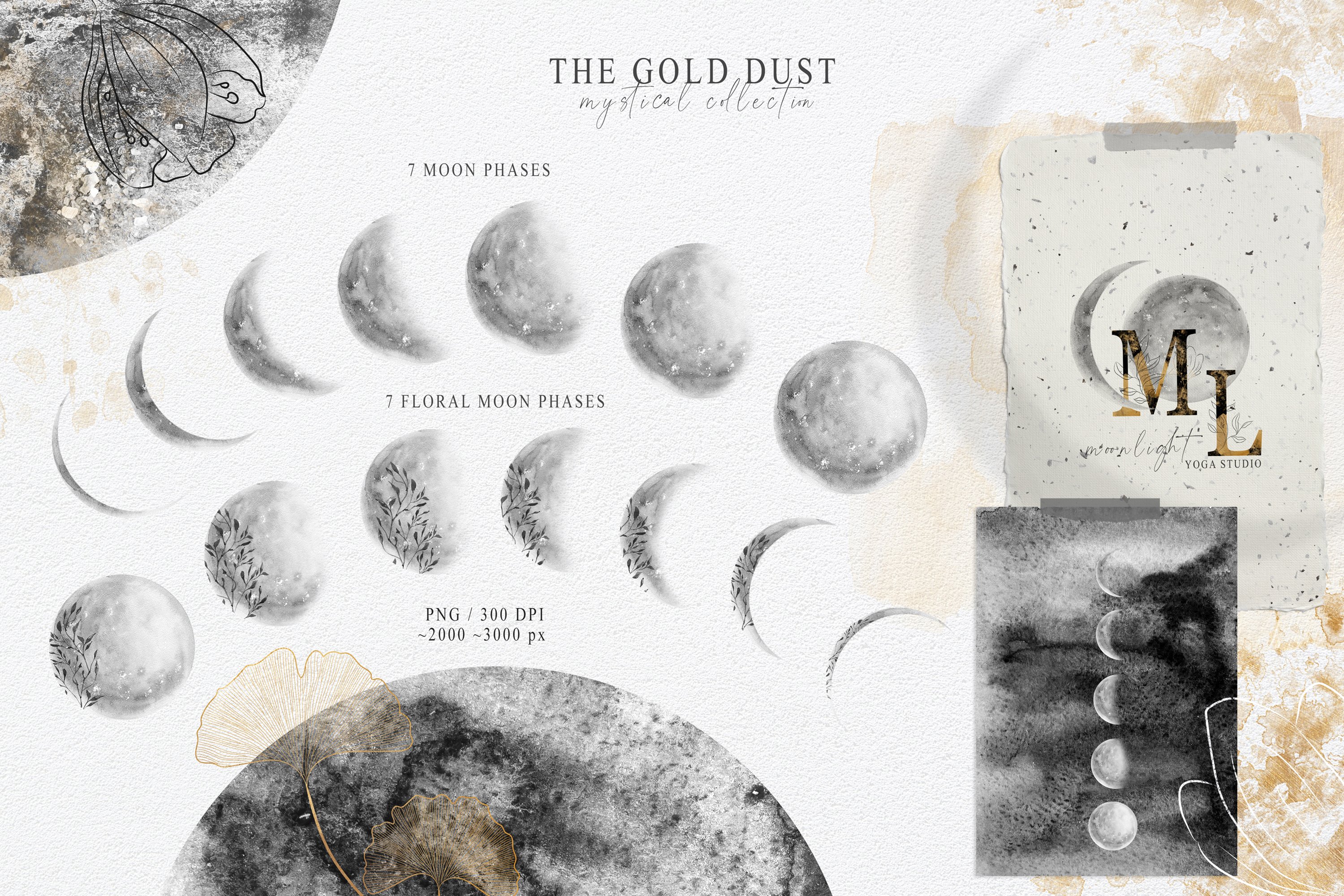 Watercolor moon phases clipart. Abstract art