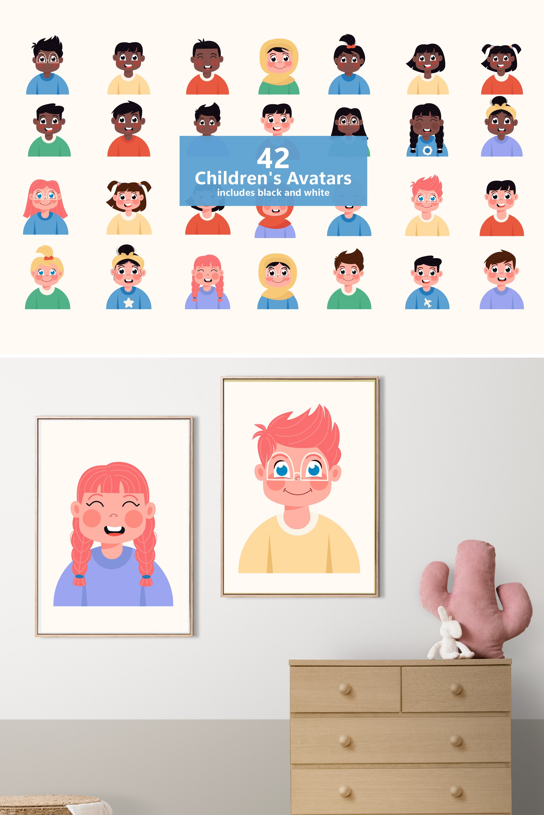 Flat style international child avatars |42pcs