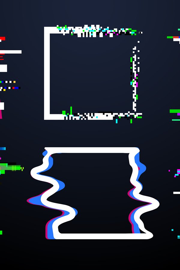 Glitch square frame. Trendy glitched squares shapes, abstrac