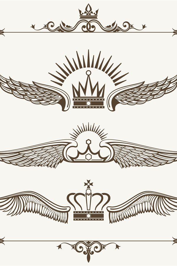 Set of royal winged crowns design elements
