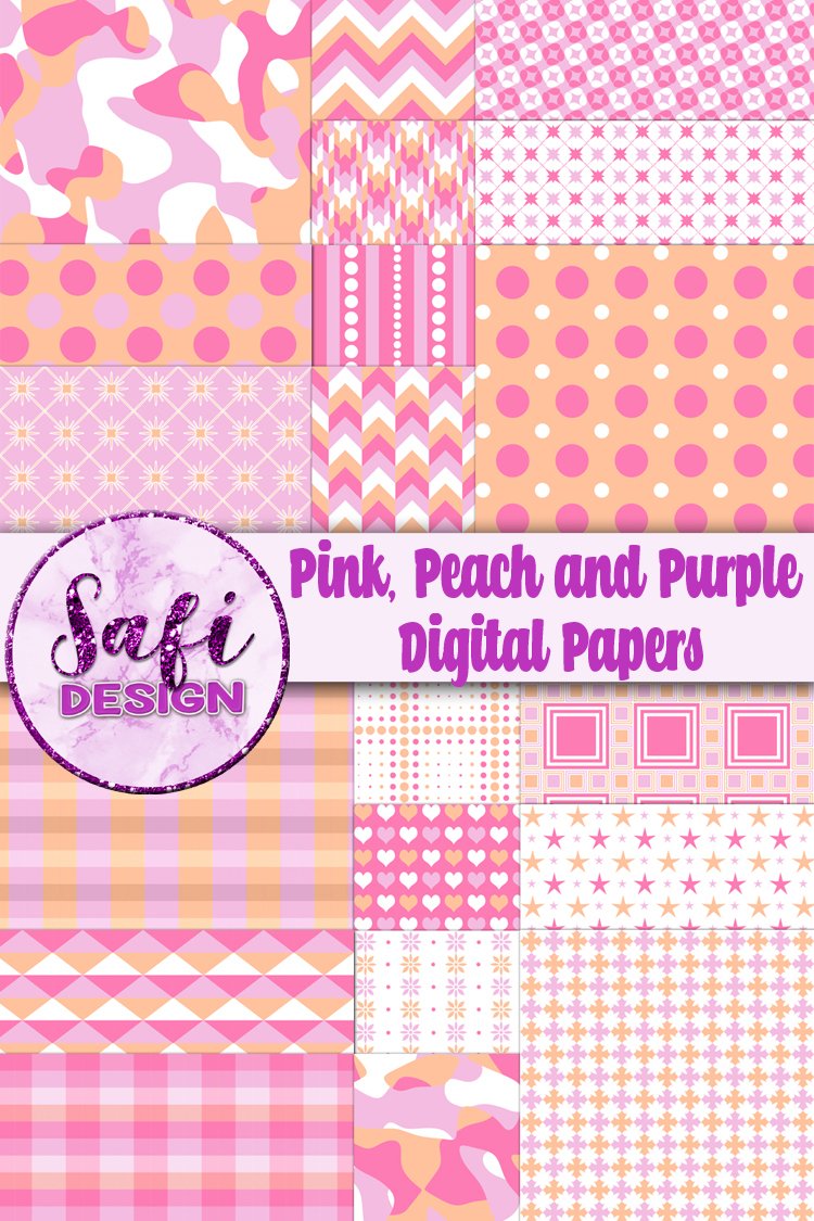 Digital Paper Backgrounds - Peach, Pink and Purple Patterns