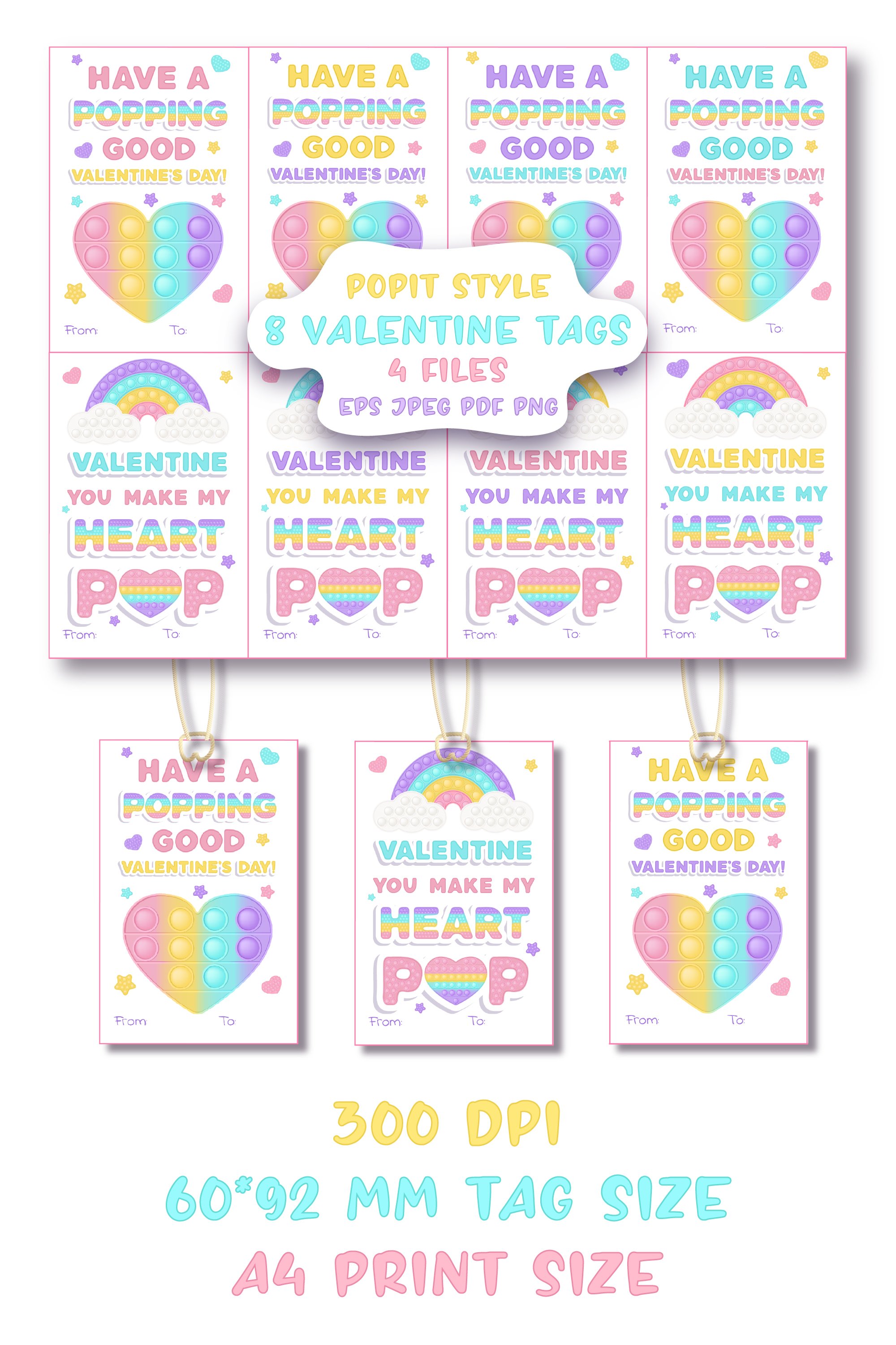 8 Pop it Tags for Valentine's Day. Favor Tags