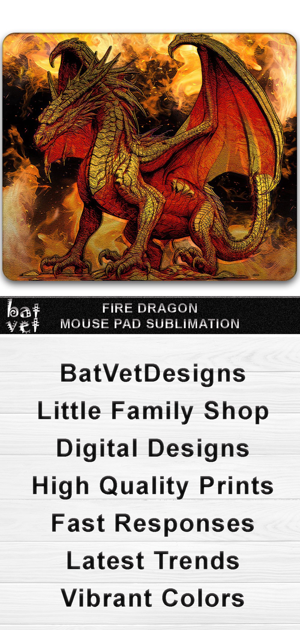 Fire Dragon Mouse Pad Sublimation PNG | Red Dragon Mouse Pad