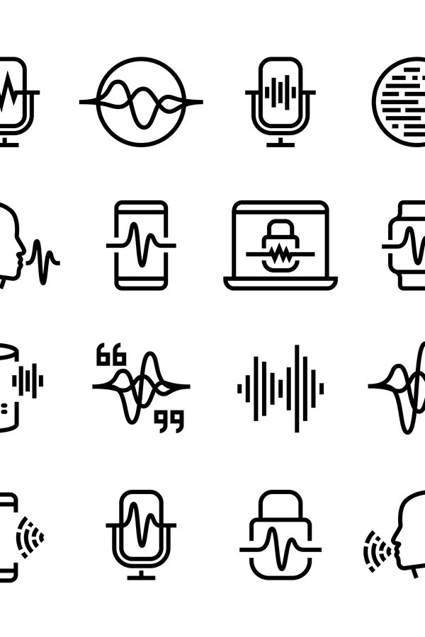 Voice and speech recognition, cellular network vector icons.