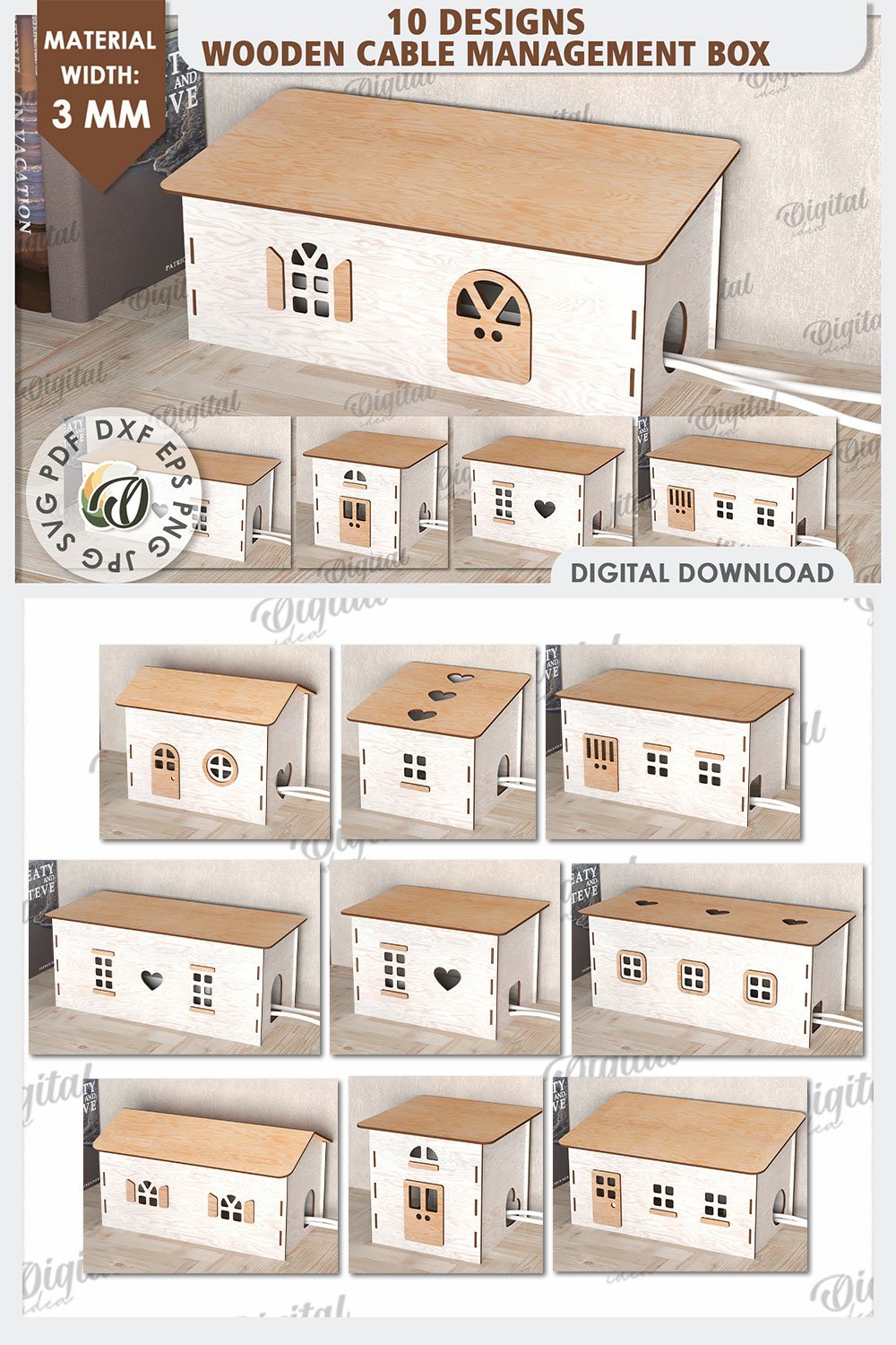 Wooden Cable Management Boxes LaserCut Bundle. 3D Houses SVG