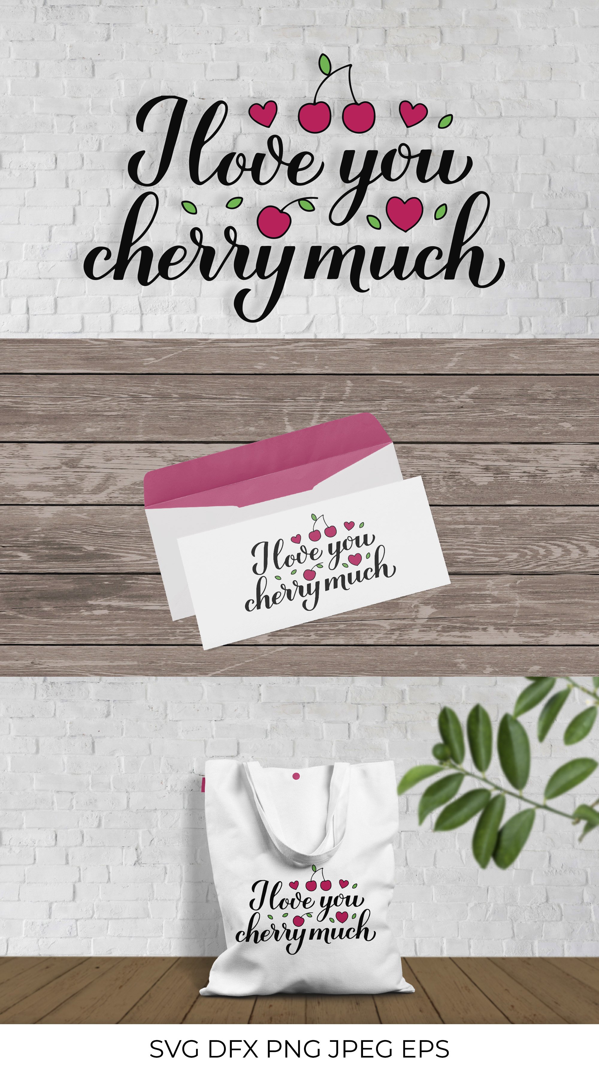 I love you cherry much pun quote with hand drawn berries SVG