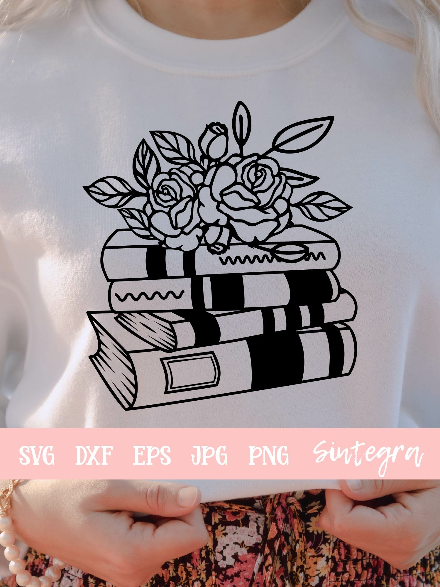 Books Stacked With Flowers SVG Cut File