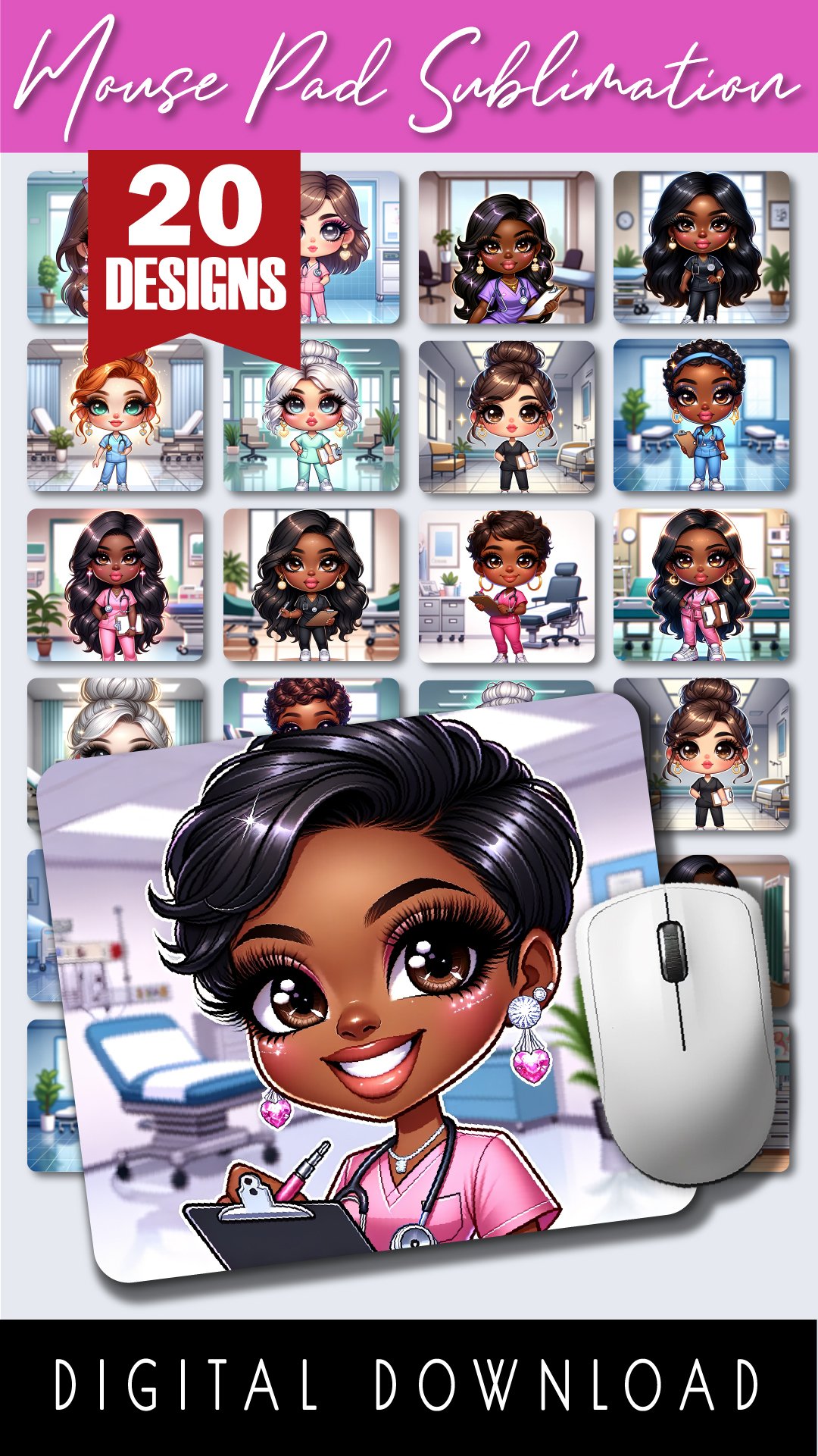 Chibi Nurse Mousepad Sublimation - Nurse Mouse Pad Bundle