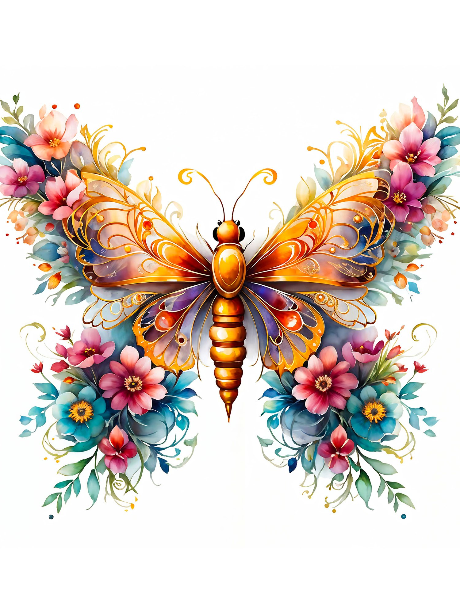 Butterfly Drawing Aesthetic Colorful Watercolor Illustration