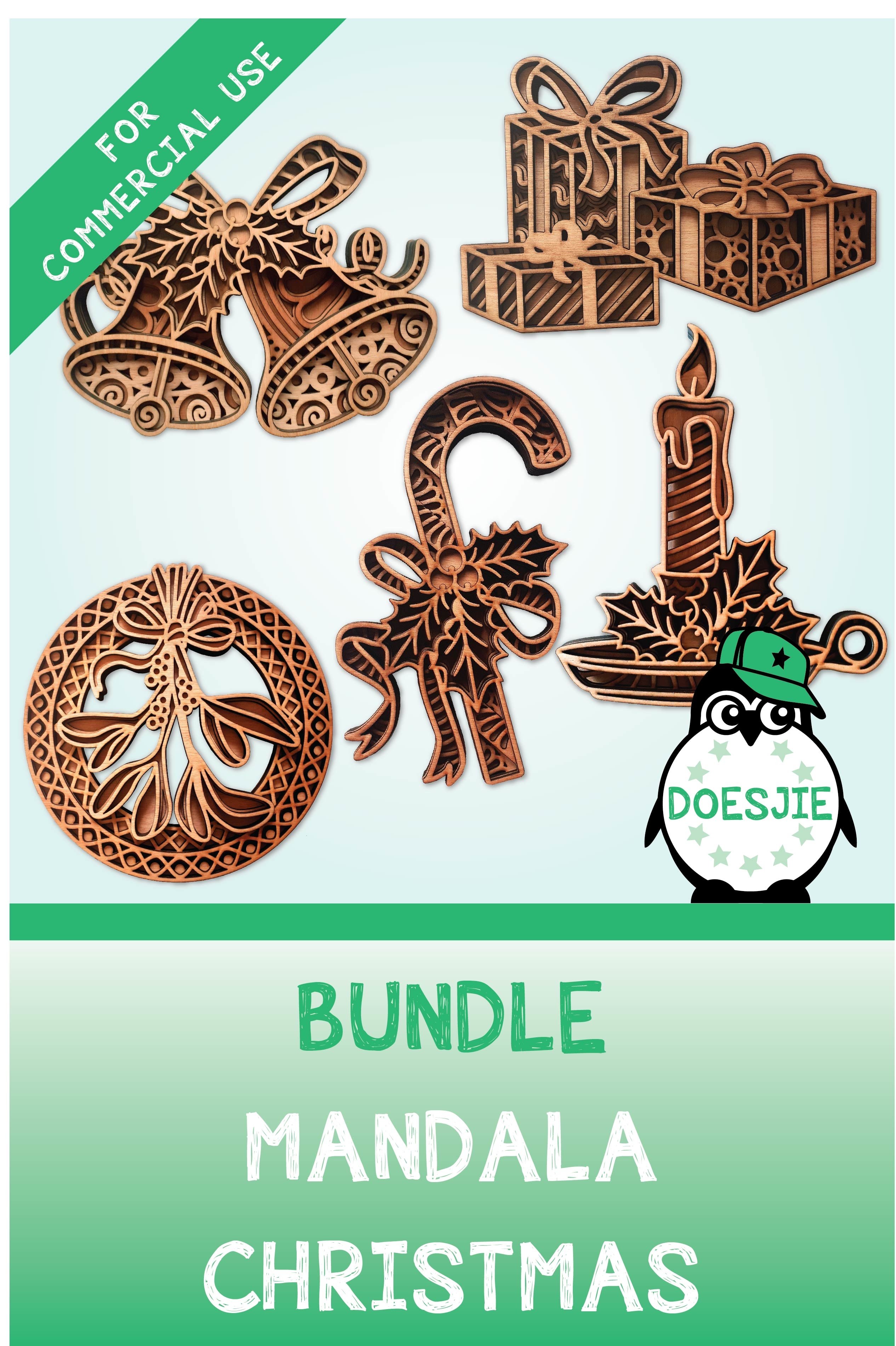 Bundle Christmas layered SVG mandala 5 designs 3d (972861)