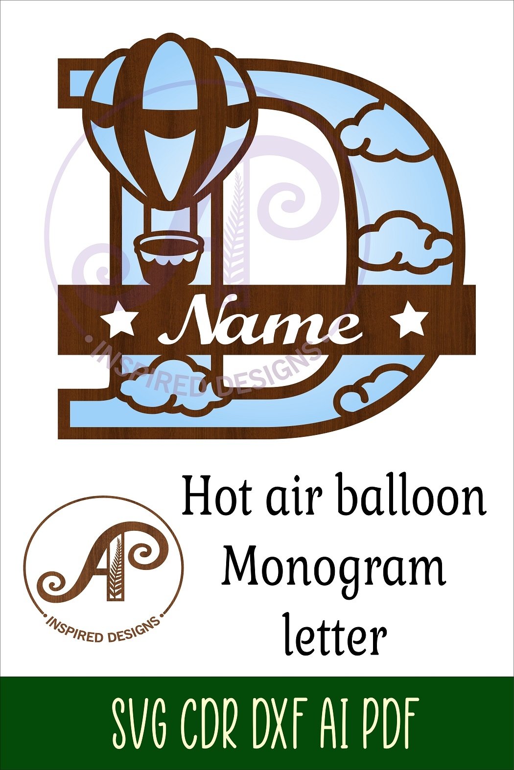 Hot air balloon monogram letter Name signs 3 layer design