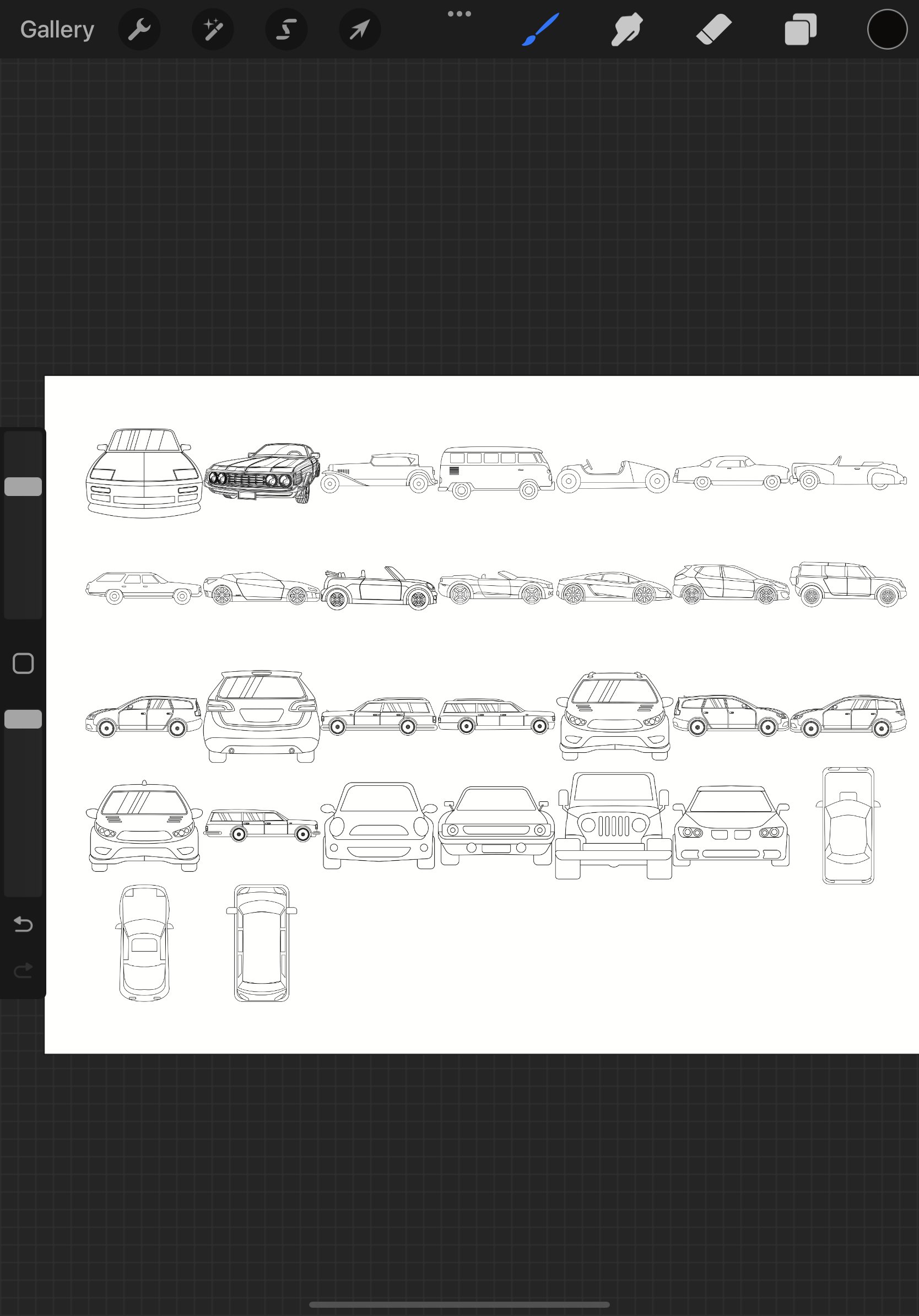 Cars Outline Set 1 Procreate Brush Stamps, 30 Car Stamps