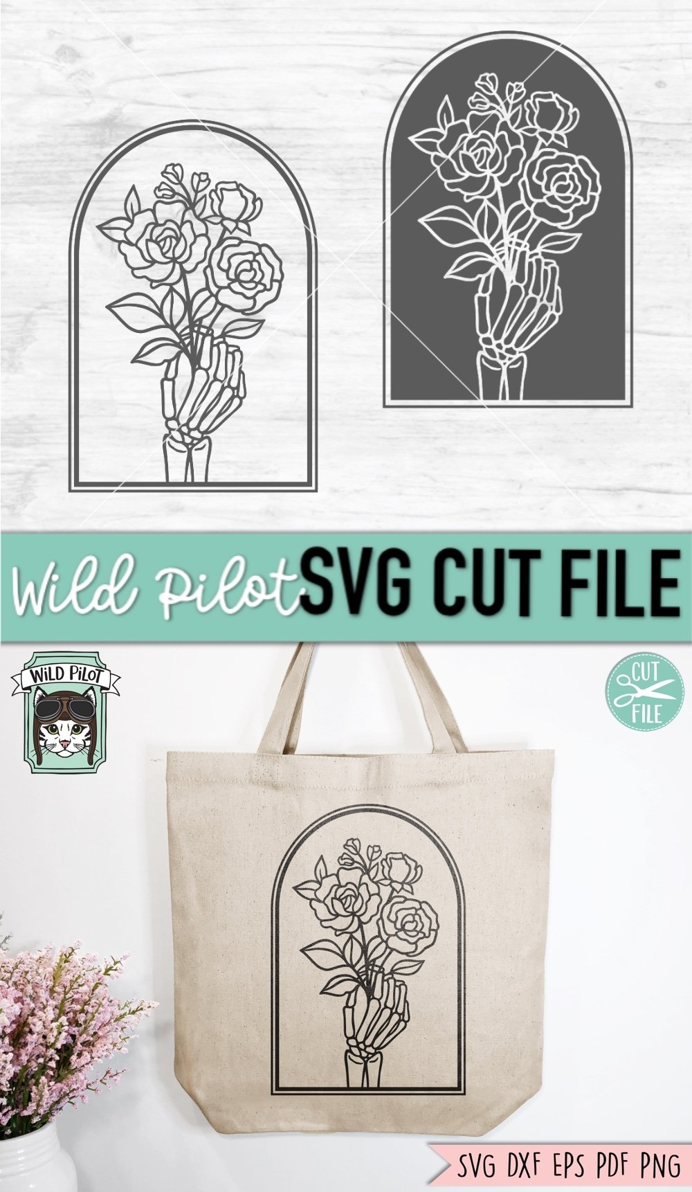 Skeleton Hand Flowers SVG, Skeleton Bouquet, Halloween SVG