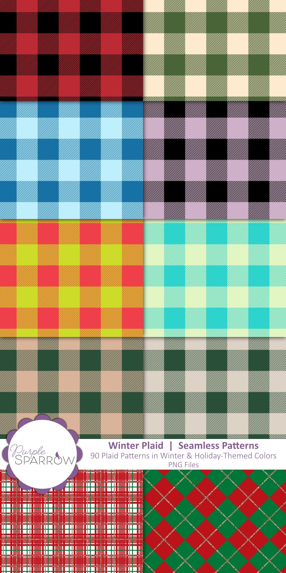 Winter Plaid Seamless Patterns | 90 Coordinating Designs