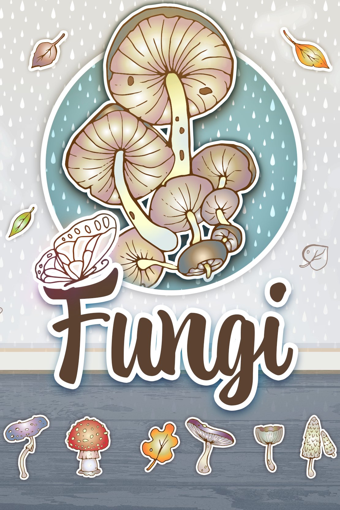 Fungi - AI, EPS10, SVG, PNG objects and patterns set
